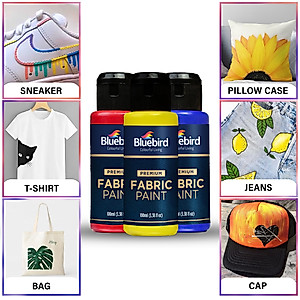 BLUEBIRD Fabric Paint, White, 3.4 Fl Oz, Permanent Fabric Paints for Clothes, Furniture Upholstery