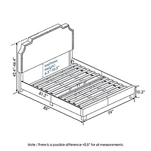 Furinno Nadia Nailhead Trim Bed Frame, King, Gray