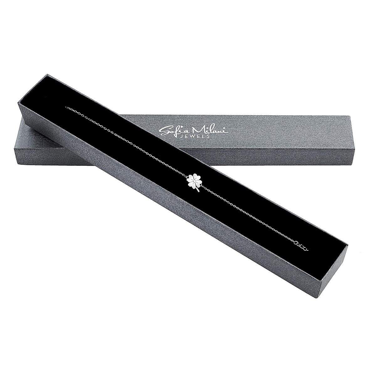 Sofia Milani - Solid 925 Sterling Silver Bracelet for Women - with Zirconia Stone - Cloverleaf Pendant - B0276