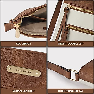 BOSTANTEN Crossbody Purses Shoulder Bags for Women Designer Leather Zipper Cell Phone Purses Handbags with Adjustable Strap Brown with White