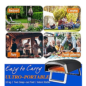VNIMTI 12” Outdoor Gas Pizza Oven Portable Stainless Steel Pizza Grill with Pizza Stone, Peel and Cutter, Foldable Feet, Adjustable Heat Control, Great Addition for Outside, Kitchen, Party, Backyard