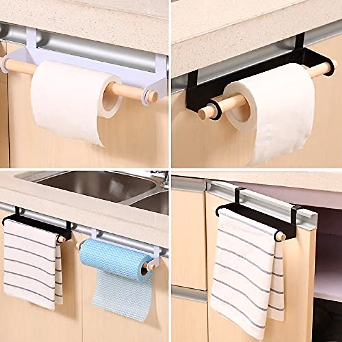Kitchen Roll Paper Storage Rack Towel Holder Tissue Hanger Under Cabinet Door,Towel Racks for Bathroom,Over The Door Towel Rack