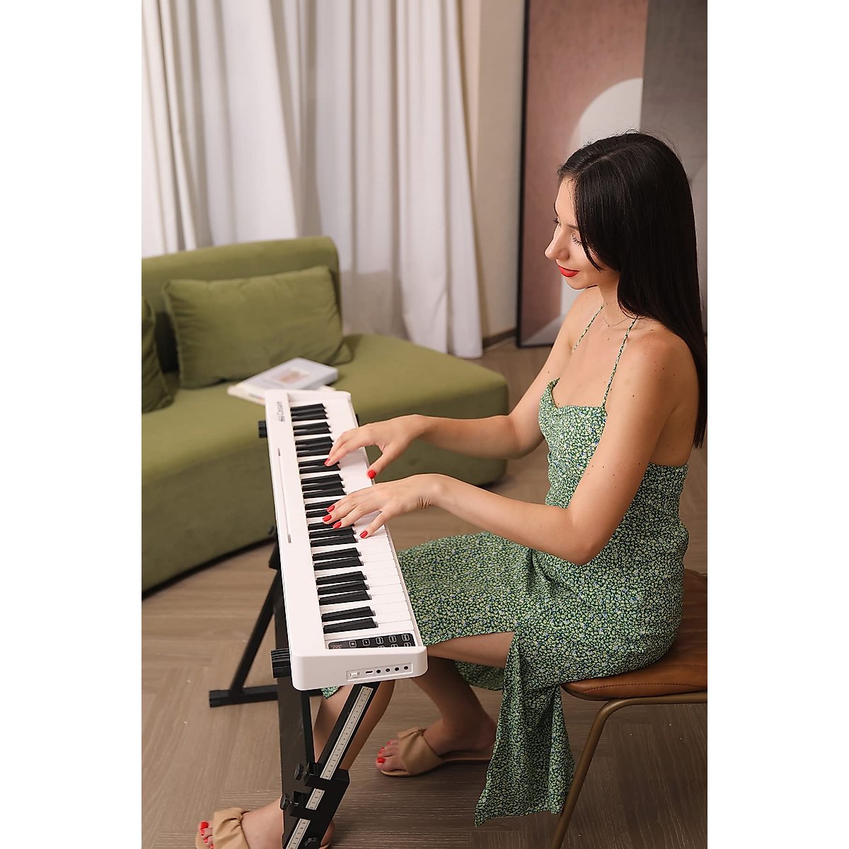 Cossain Folding Piano 61 Key Keyboard with Upgrade Imitation Wood Texture Keyboard 61 Key Digital Piano with MIDI Portable Piano Keyboard for Beginners - Pearl White