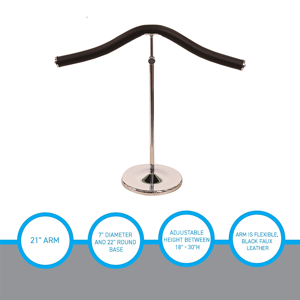SSWBasics Flexible Shoulder Stand Featuring a Bendable 21” Arm (Adjustable Display 18”H- 30”H) – Countertop Shirt Display, Clothing Display Mannequin, Tabletop Stand for Clothes