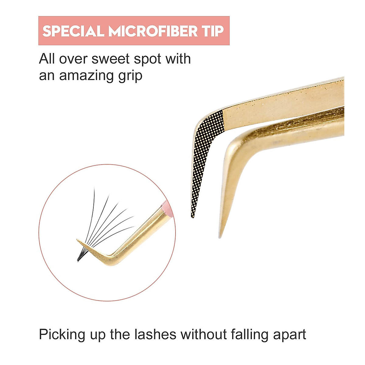 Ms.Queen Lash Extension Tweezers,Diamond Grip 90 Degree False Lashes Tweezers 3D 6D Mink Eyelash Make Fans