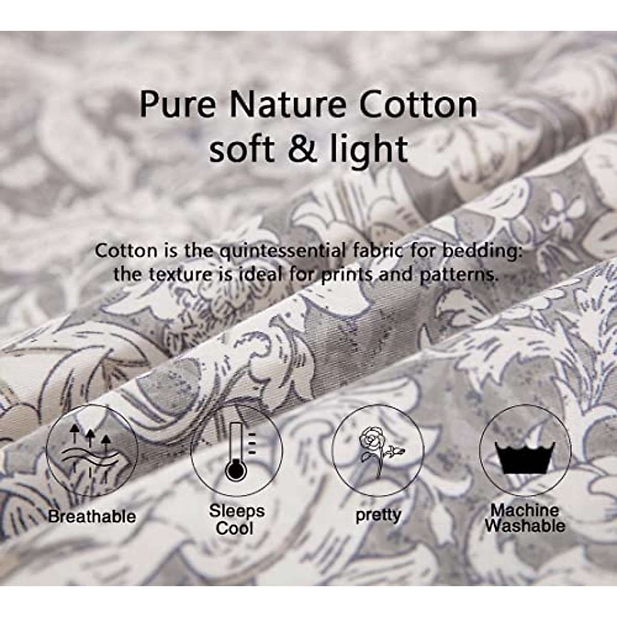 DAUAOTO Twin XL 68"X92" Duvet Cover Set, Cotton Farmhouse Print Bedding for Twin Extra Long Bed, Gray Paisley Pattern