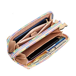 Ecohaso Womens Wallet, Large Capacity Cellphone Wallets Cute Cat Pattern, Double Zipper Long Leather Wristlet Clutch Purse