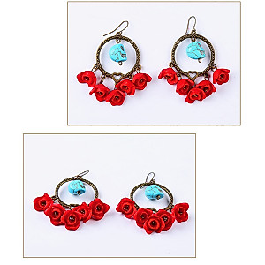 DreamLily Day of the dead Headpiece Red Rose skull Flower Crown Costume NC24 (Headband golves and earrings)