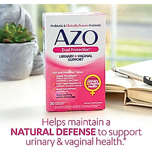 AZO Dual Protection | Urinary + Vaginal Support* | Prebiotic Plus Clinically Proven Women's Probiotic | Starts Working Within 24 Hours | Non-GMO | 30 Count