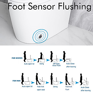 Smart Toilet with Heated Bidet Seat, Intelligent Tankless Toilet with Bidet Built-in, Feet Sensor, Auto Open/Close Seat, Off Seating Auto Flush, Night Light, Warm Water & Dryer, White