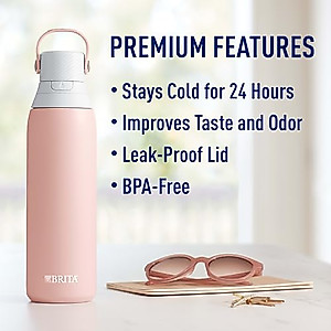 Brita Stainless Steel Premium Filtering Water Bottle, BPA-Free, Reusable, Insulated, Replaces 300 Plastic Water Bottles, Filter Lasts 2 Months or 40 Gallons, Includes 1 Filter, Rose - 20 oz.