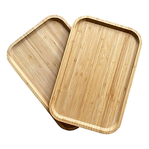 Bamboo Serving Platter Tray Cheese Charcuterie Decorative Bathroom Kitchen Dish Eco-Friendly Wood (2 Mediums 14 x 9.5, Natural Bamboo)