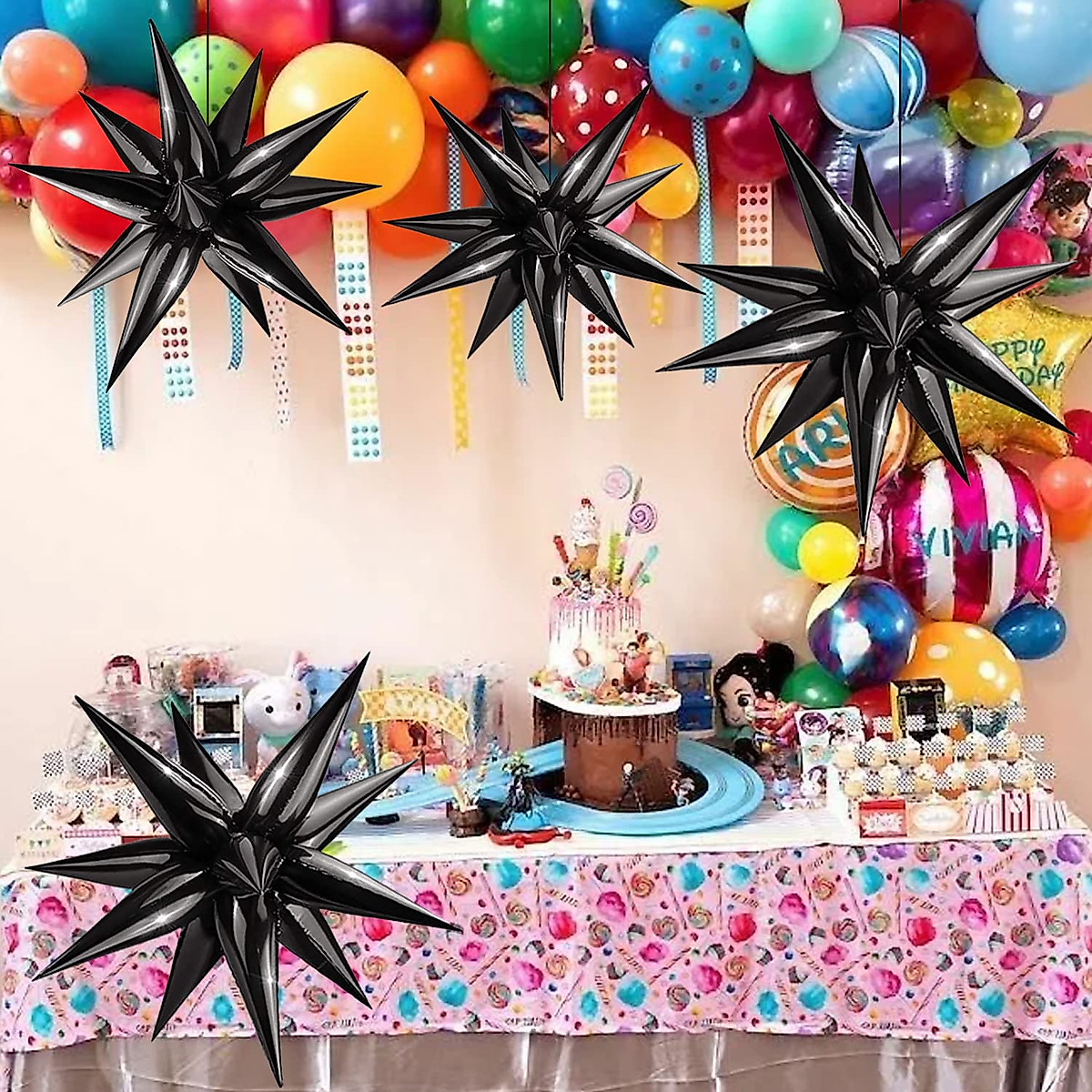 50Pcs Pink Foil Balloons, 12 Point Starburst Balloon Spike Star Balloons, Starburst Cone Mylar Balloons for Party Supplies Birthday Wedding Christmas Decoration