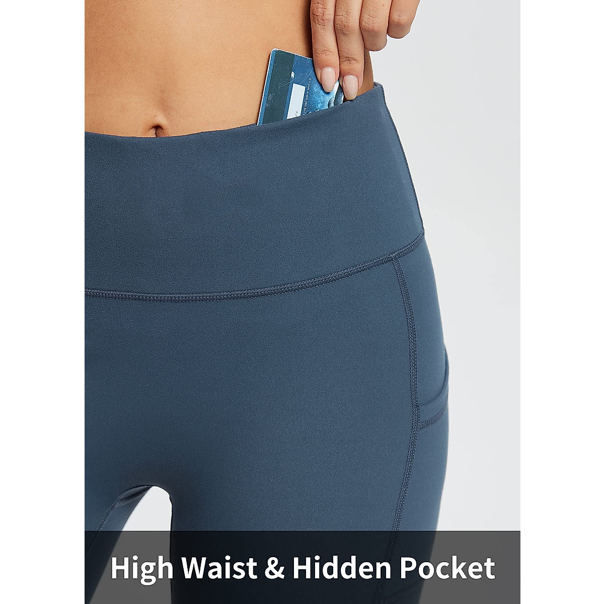 BALEAF Biker Shorts Women Yoga Gym Workout Spandex Running Volleyball Tummy Control Compression Shorts with Pockets Soft 8" Blue XL