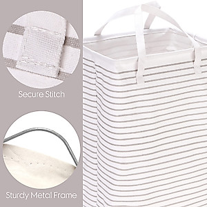 Hinwo 20 Gal / 77L Freestanding Large Laundry Hamper, Collapsible Laundry Storage Basket with Easy Carry Extended Handles for Clothes Toys, 16 x 12 x 24 Inches, Grey Stripe