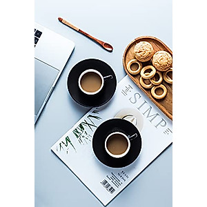 Gomakren Espresso Cups with Saucers Set of 6 with Stand, 4 oz Cappuccino Espresso Latte Coffee Small Cup Black Demitasse Tea Cups for Party Daily Use