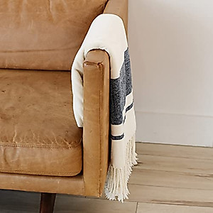 GRACED SOFT LUXURIES Chenille Fringe Throw Blanket for Couch | 50" x 60" Soft, Textured, Fluffy, Warm, Cozy Striped Boho Blanket | Decorative Yet Buttery Soft (Navy Stripe)