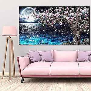 pchmcu DIY Painting by Numbers Kit for Adults ，Large Size Moon Lake Paint by Numbers for Beginner，Gifts Arts Crafts for Home Decor Tree Flower 16x23.6 Inch