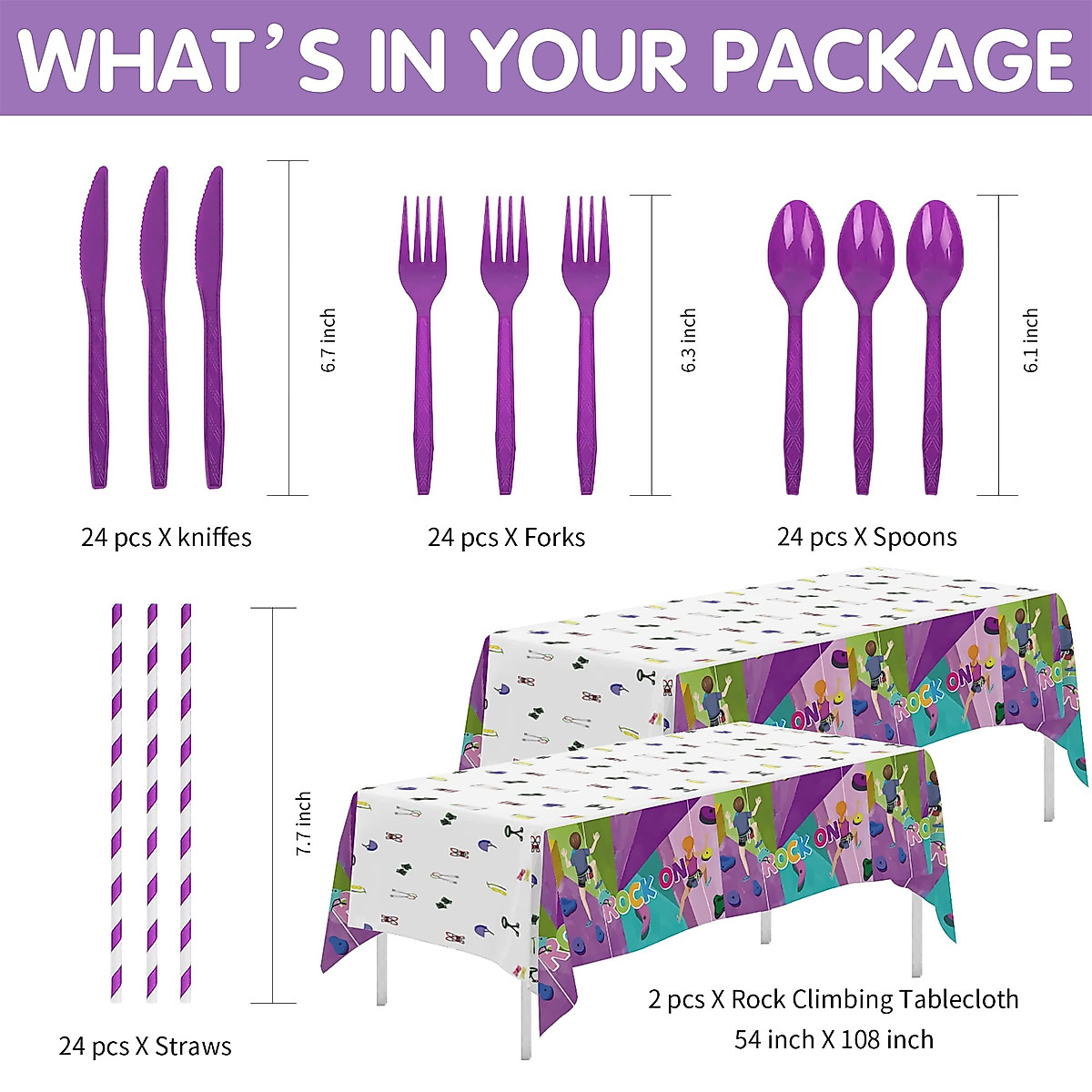APOWBLS Rock Climbing Birthday Decorations Tableware - Rock Climbing Party Supplies, Paper Plate, Cup, Napkin, Tablecloth, Cutlery, Rock Climbing Camping Adventure Theme Party Decorations | Serve 24