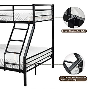 Bonnlo Twin Over Full Bunk Bed, Bunk Beds for Kids/Adults/Teens Bunk Bed with Stairs & Flat Rungs, Heavy Duty Metal Slat, No Box Spring Needed, Black