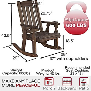 Amish Heavy Duty 600 Lb Mission Pressure Treated Rocking Chair with Cupholders (Dark Walnut Stain)