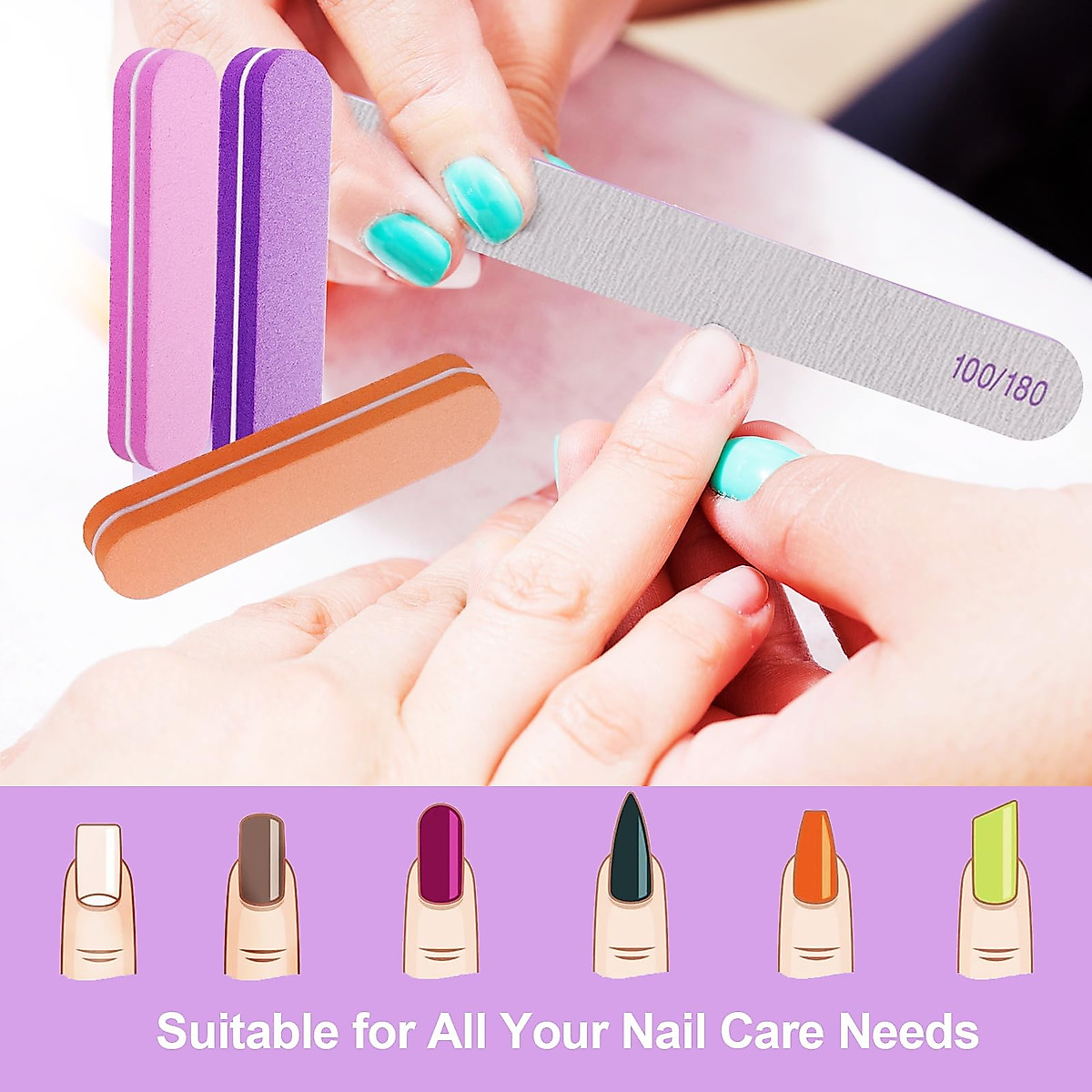 Nail File and Buffer Set (12 Pcs), Nail Files for Gel Nails Acrylic Natural Nails, limas para unas acrilicas Professional Manicure Nail File Kit 100/180 Grit Emery Board Filer Buffing Buffers Blocks