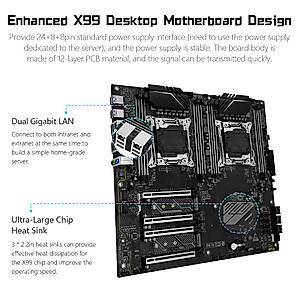 MACHINIST X99 Dual CPU Motherboard, LGA 2011-V3 Computer Server Motherboards (Intel i7 5th/6th Gen, PCIe 3.0, DDR4, Dual LAN, Dual M.2, SATA 6Gb/s, E-ATX) for Intel XEON E5 V3/V4 Series Max 256G