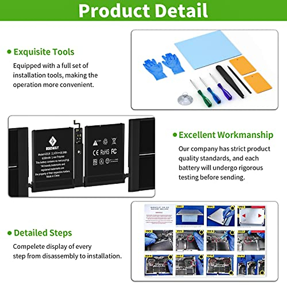 A2442 Battery, Egoway A2519 Replacement Laptop Battery for MacBook Pro 14 inch (Late 2021), Easy-to-Install Replacement Battery A2442 with Tools, EMC3650 [11.47V/6100mAh]