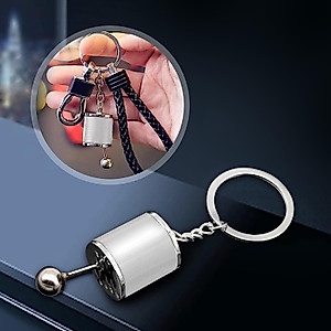 gunhunt 1 PC Car Shifter Keyring, 6 Speed Gear Key Clip, Universal Polished Metal Collectible Key Chain Creative Model (Silver)