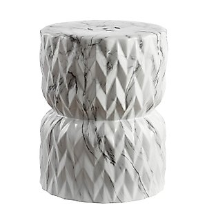 JONATHAN Y TBL1021A 17.5" White Marble Finish Ceramic Garden Stool
