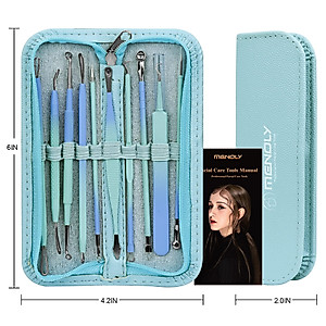 Pimple Popper Tool Kit, MENOLY 10Pcs Blackhead Remover Extractor Tools, Acne Kit for Blackhead,Blemish,Zit Removing, Whitehead Popping and Comedone Extractor Tool with Leather Bag