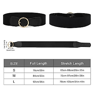 Kajeer 2 Pack Women Stretchy Waist Belt, Vintage 2.4 inch Chunky Buckle Belts for Ladies Dress (Navy Blue Matte+Black Matte, Medium)