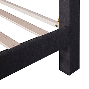 ccko Queen Size Bed Frame with Storage Headboard, USB Charging Station and 2 Drawers, No Box Spring Needed Upholstered Platform Bed Frame with LED Light Strip, Dark Gray(Not Include Mattress)