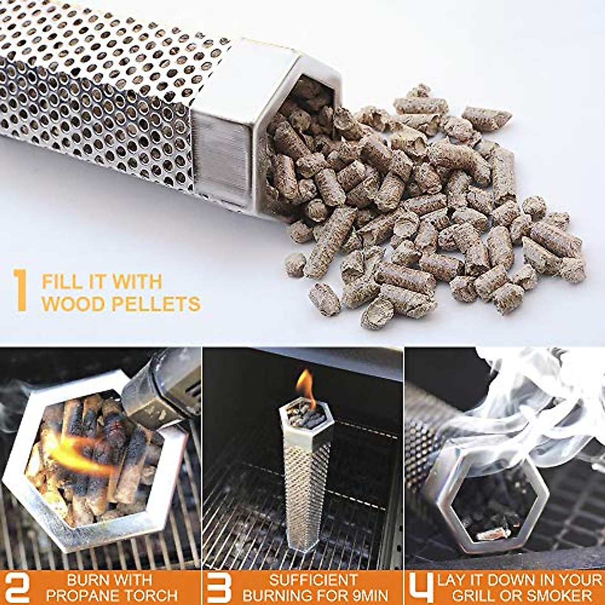 Pellet Smoker Tube 12 &12 inch Smoke Tube - Stainless Steel Wood Tube - Suitable for Any Grill or Smoker - Adds Delicious Wood Smoke Flavor on Your Barbecue Food