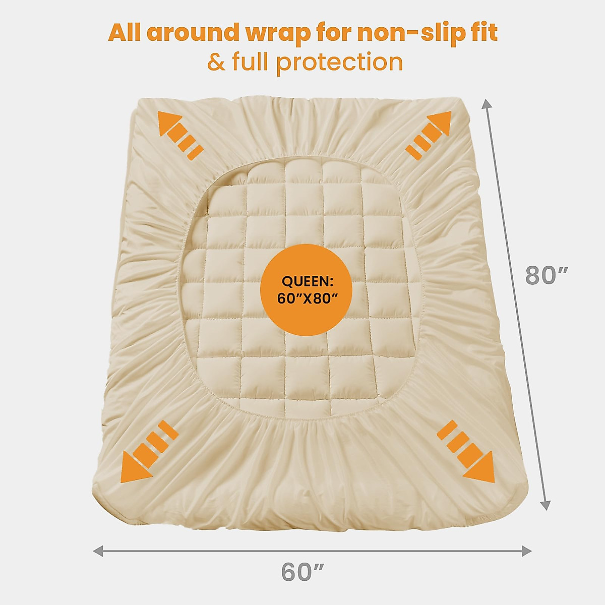 MATBEBY Queen Size Mattress Pad - Cooling Breathable Mattress Topper, Quilted Fitted Mattress Protector, Pillow Top Mattress Cover with 8-21" Deep Pocket, Soft, Machine Washable, Beige, 60x80 Inches