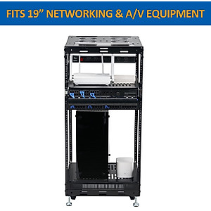 Tedgetal 20U Open Frame Rack for Servers & AV Gear - Wall Mountable Design Includes 2X Vented Shelves, 4X Leveling Feet, 4X Casters