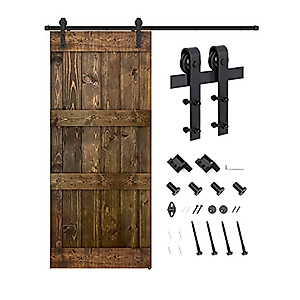 Sliding Barn Door 36 in x 84 in, Made-in-USA, Customizable Solid Wood Barn Door Included 6.25ft Hardware Kit and Pull Handle, Easy Assembly Dark Brown, Ladder Series