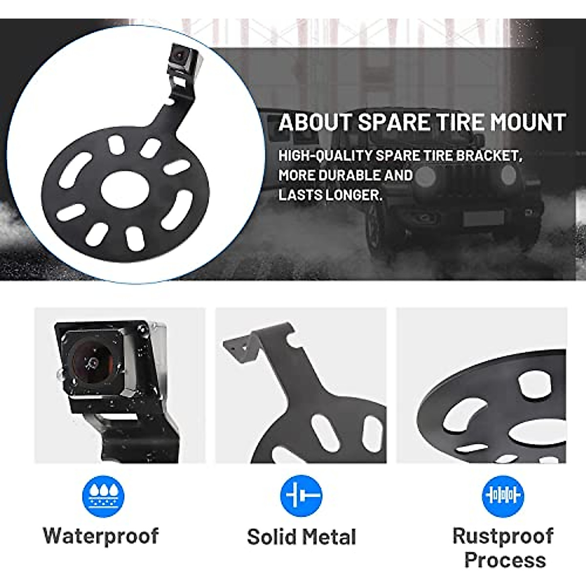 EWAY Backup Rear View Spare Tire Mount Camera for Jeep Wrangler 2007-2018 with 4.3" Anti-Glare Mirror LCD Monitor Reverse Camera with Removable Guideline