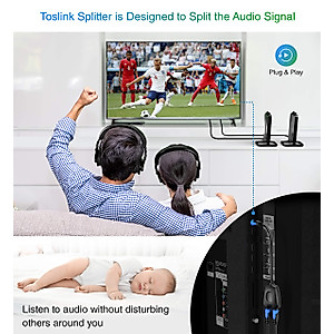 BlueRigger Digital Optical Audio Splitter 1x2 (1 in 2 Out Unidirectional Toslink Splitter, Support LPCM2.0, Dolby Digital, DTS 5.1)- for Home Theatre, Xbox, PS5, DVD, TV, Receiver, Sound Bar