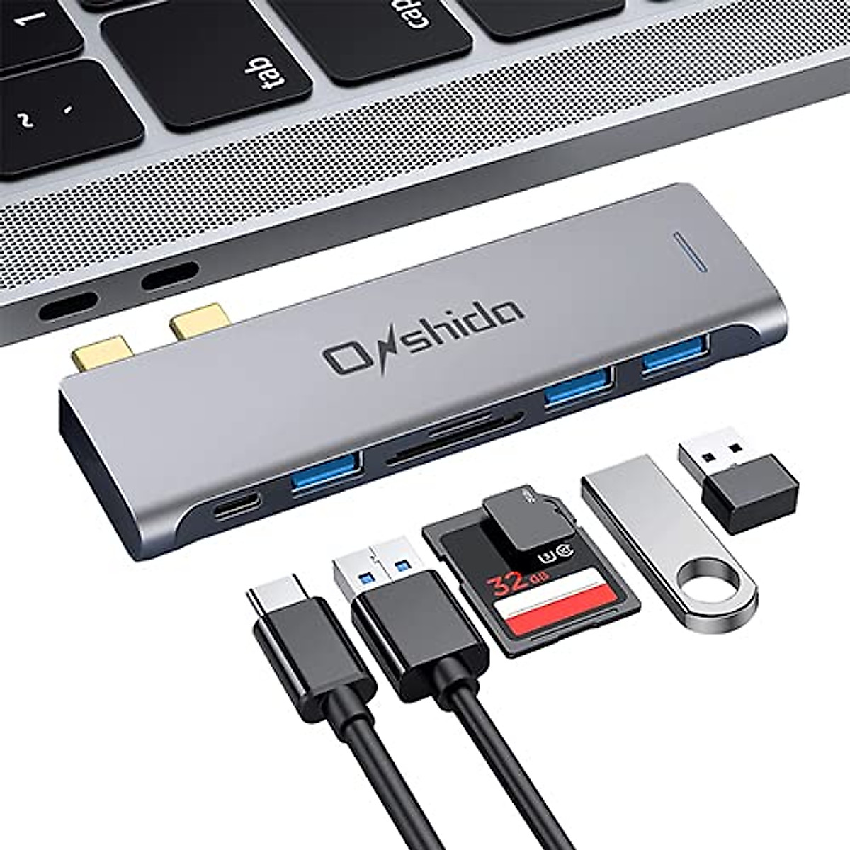 USB C HUB 6 in 2 Type C Docking Station with Thunderbolt 3 Port, 3 USB 3.0, SD TF Card Reader, Onshida USB C Adapter Compatible with MacBook Pro Air 2020/2019/2018/2017/2016(6 in 2)