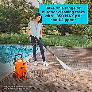 BLACK+DECKER Electric Pressure Washer, Cold Water, 1850 PSI, 1.2 GPM (BEPW1850)