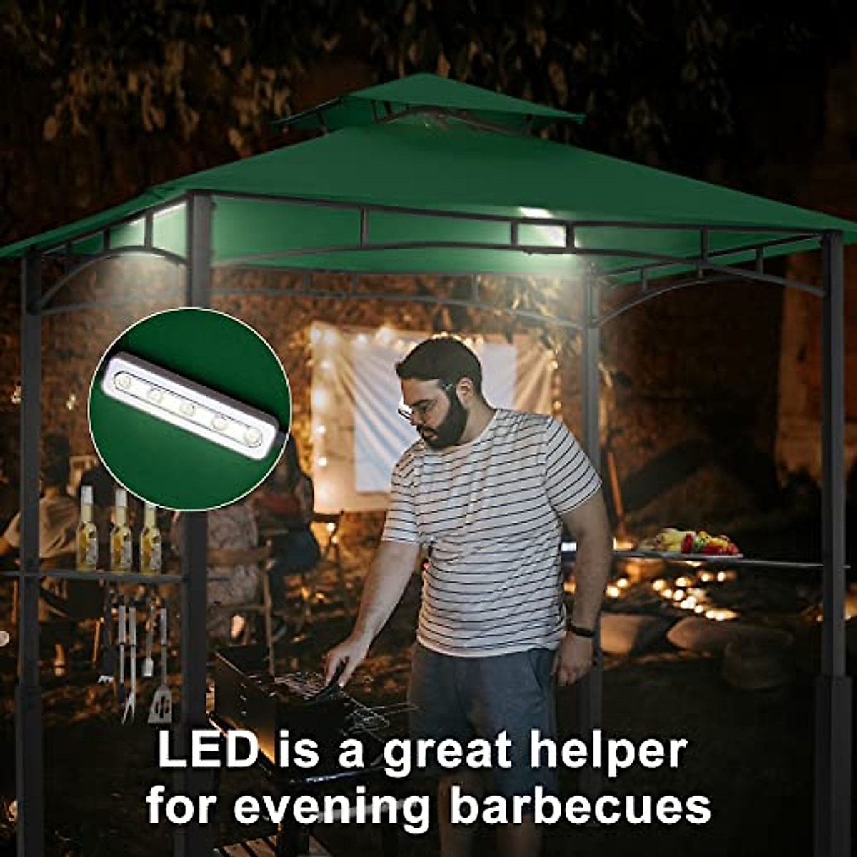 ABCCANOPY 8'x 5' Grill Gazebo Canopy - Outdoor BBQ Gazebo Shelter with LED Light, Patio Canopy Tent for Barbecue and Picnic (Forest Green)