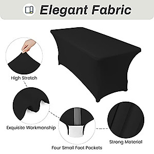 Asnomy 6Ft Table Cover Table Cloths for Parties Spandex Party Patio Fitted Table Covers for 6 Foot Tables Rectangle Tablecloths in Bulk for Wedding(Black)
