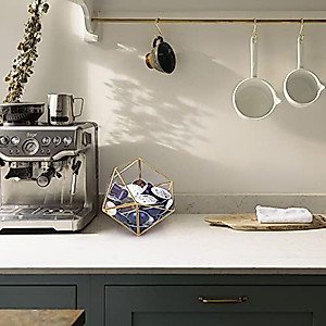 ELLDOO Gold Glass Coffee Pods Holder, 15 Sided Geometric Box Coffee Pod Organizer for K Cup Espresso, Tea Bags Sugar Packets Coffee Capsule Storage Holder for Kitchen Coffee Bar Office Desktop Counter