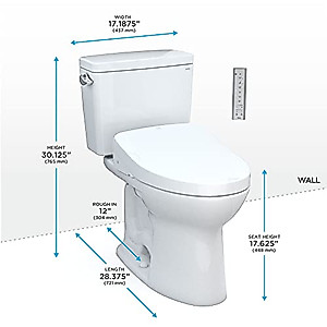 TOTO Drake WASHLET+ Two-Piece Elongated 1.6 GPF TORNADO FLUSH Toilet with Auto Flush, Cotton White - MW7763056CSGA#01