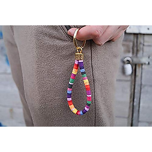 Pride Boho Surfer Key-Chain with golden Key-Ring - LGBT-Q Women & Men, Transgender - Summer Festival Accessories - Cute Handmade Hippie Key Chain (Rainbow)