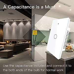 MoesGo 2nd Generation WiFi RF433 Smart Touch Wall Single Fire Smart Switch，No Neutral Wire Needed,Compatible with Smart Life/Tuya App, Works with Alexa and Google Home Single Pole 110V White 1 Gang