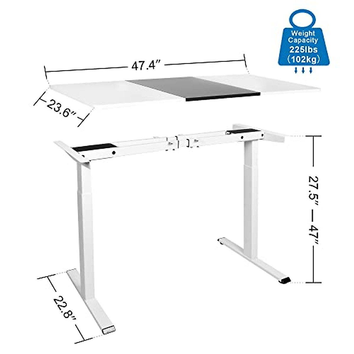 Frassie Dual Motor 48'' Electric Standing Desk Adjustable Height Table Sit Stand Computer Desk for Home Office
