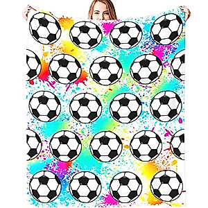Super Soft Soccer Blanket Throw Soccer Ball Blankets Lightweight Flannel Warm Cozy Football Blanket Gifts for Sport Fans Kids Adults 50"X40"