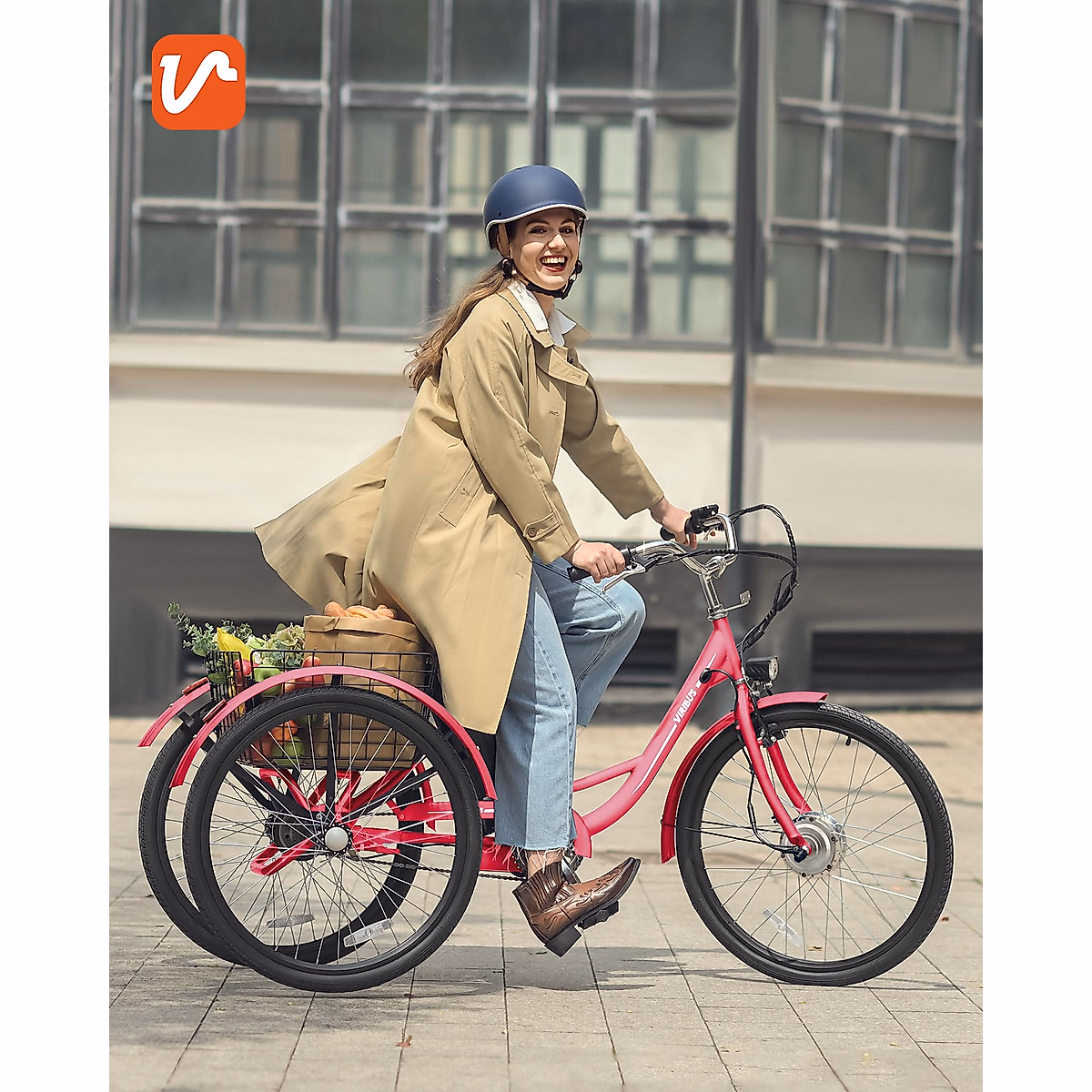 Viribus Electric Trike, 250W Electric Tricycle for Adults with UL 36V 13Ah Battery, 3 Wheel Electric Bike for Men Women Seniors with Basket, Ebike Trike 330lb. 24 26 in Etrike E Trikes Peach